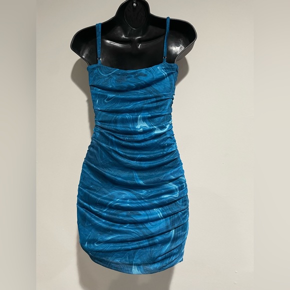 Dresses | Blue Marble Mini Dress | Poshmark